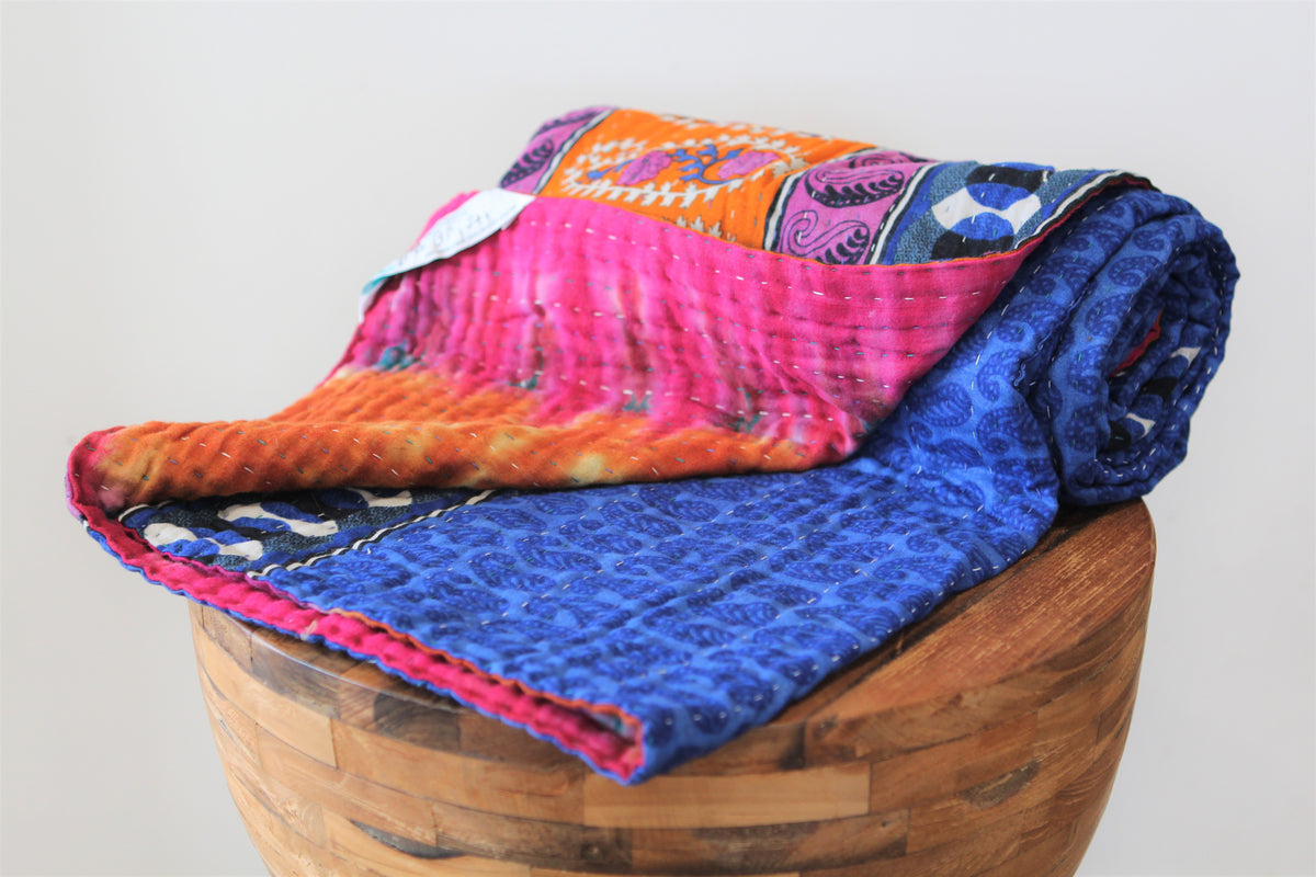 Sari Kantha Large Throw - Bright – Orphans Aid Online